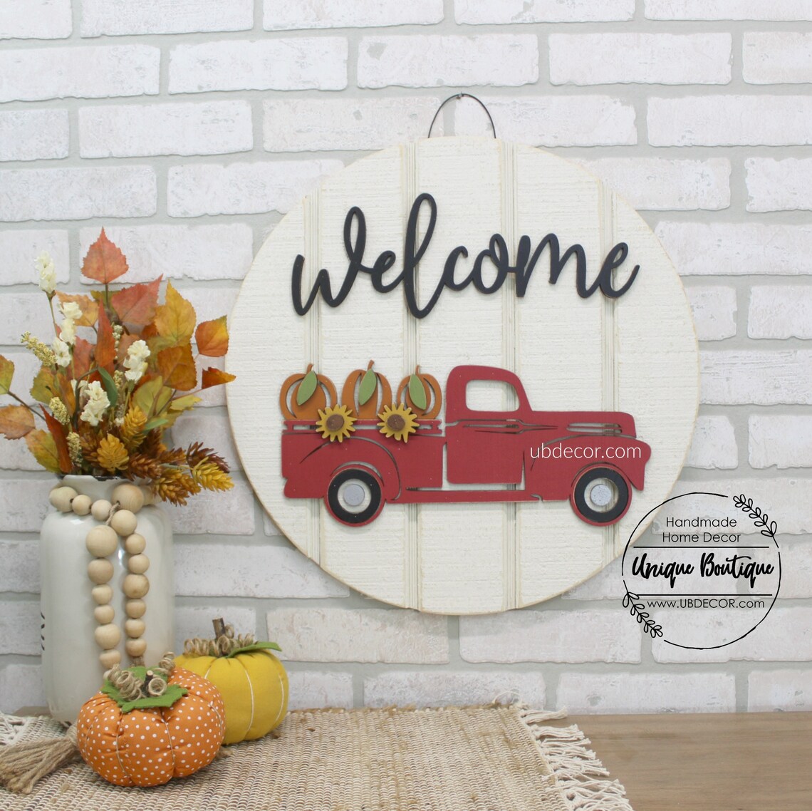 Red Truck Fall Door Sign Pumpkin Truck Sign Welcome Signs | Etsy