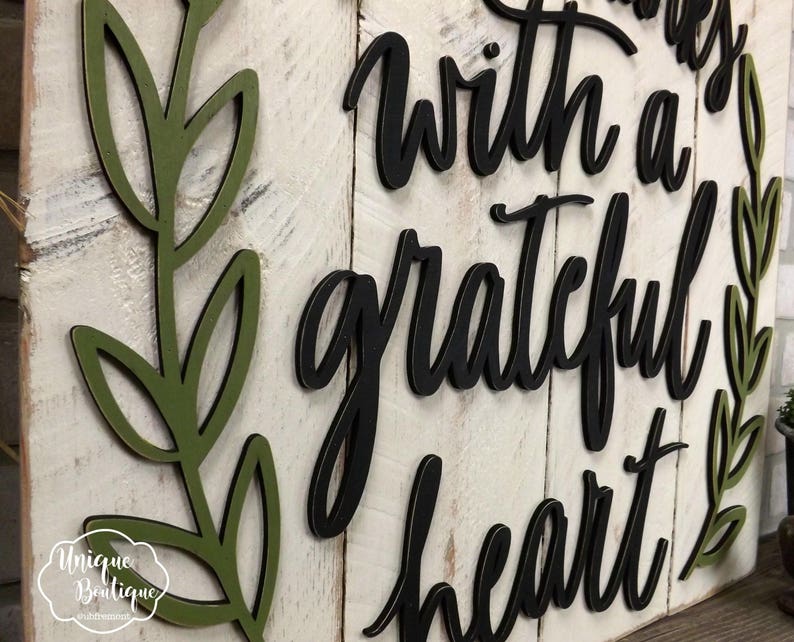 Give Thanks Grateful Heart Sign, Modern Farmhouse Wall Decor, Wood ...