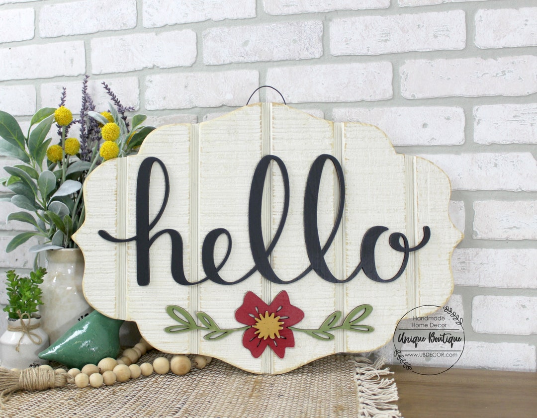 Hello Sign, Wood Door Hanger, Door Decoration, Front Door Sign, Front ...