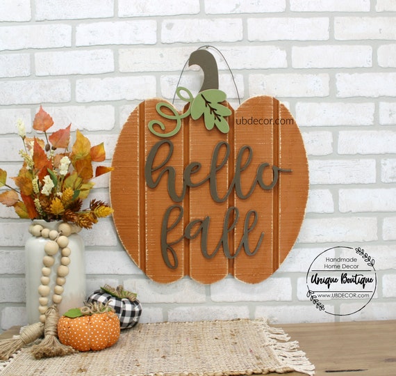 Pumpkin Sign Farmhouse Sign Hello Sign Hello Pumpkin Fall Sign Hello ...