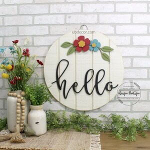 Hello Sign for Front Door, Front Door Decor, Door Hanger, Round Wood ...