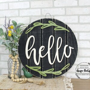 Hello Sign for Front Door, Front Door Decor, Door Hanger, Round Wood ...
