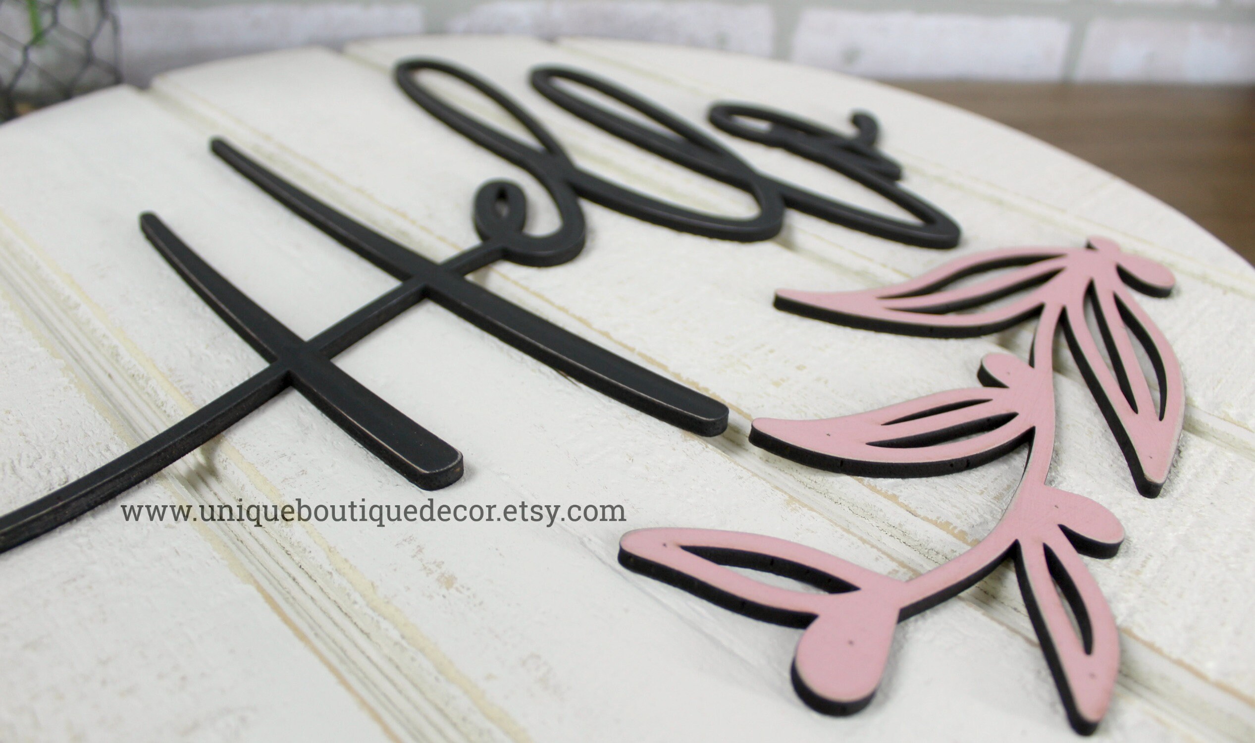 Hello Sign Modern Door Decor Blush Pink Flourish Front Door | Etsy