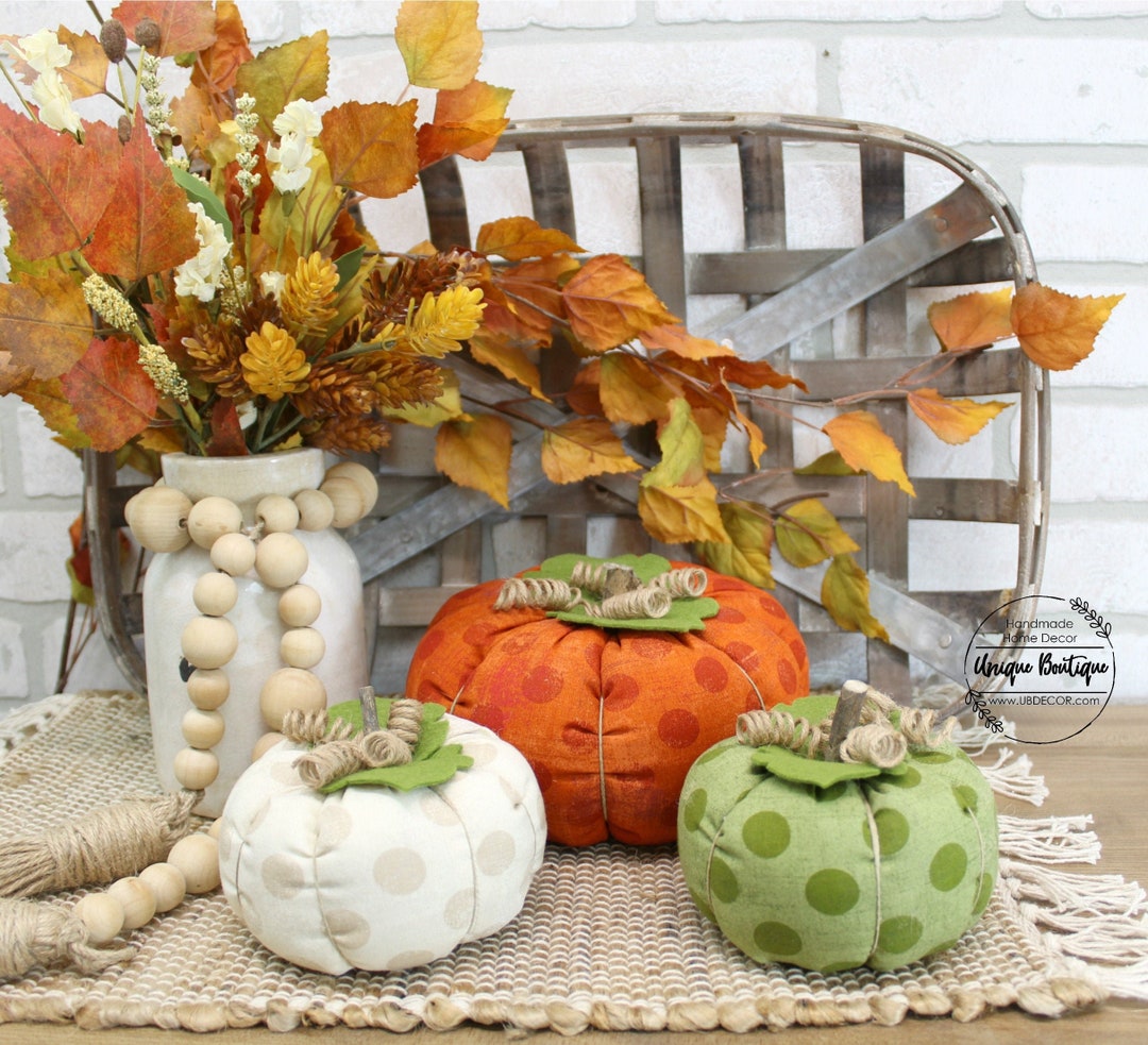 Polka Dot Pumpkins, Stuffed Fabric Pumpkins for Fall, Rustic Autumn ...