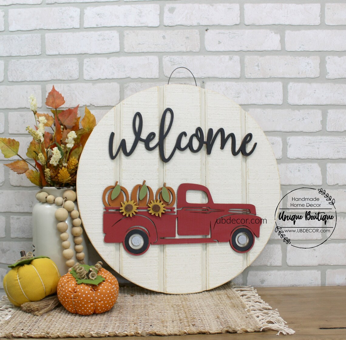 Red Truck Fall Door Sign Pumpkin Truck Sign Welcome Signs | Etsy