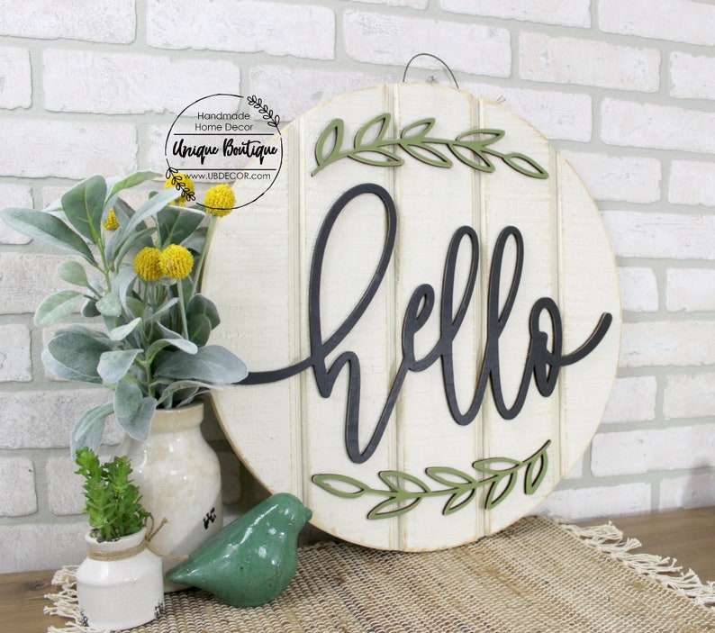 Front Door Decor Wood Door Hanger Hello Door Sign Rustic - Etsy