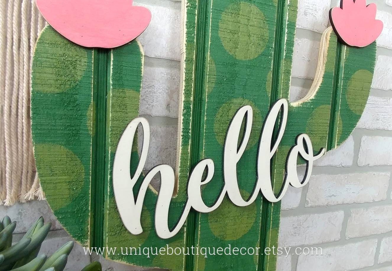 Cactus Door Hanger, Front Door Decor, Hello Door Sign, Southwest Decor ...