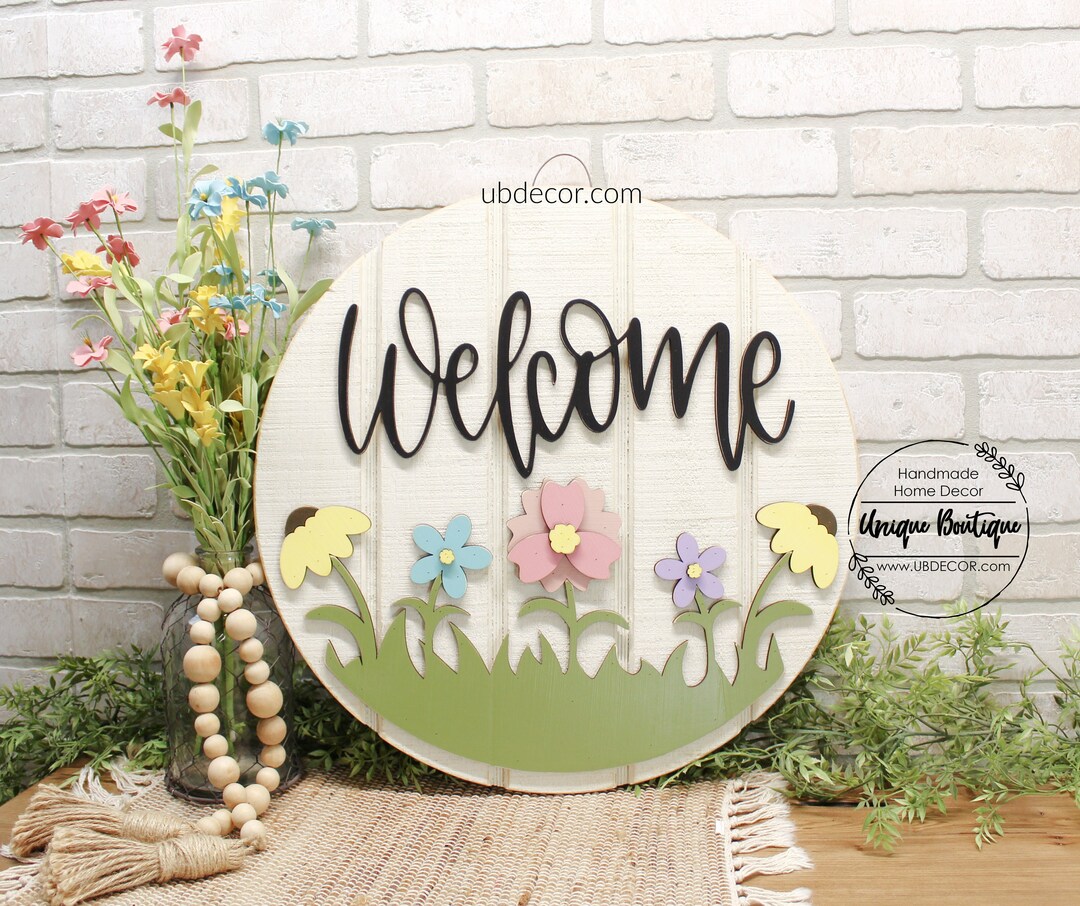 Summer Door Hanger With Flowers, Front Door Decor, Welcome Sign for ...