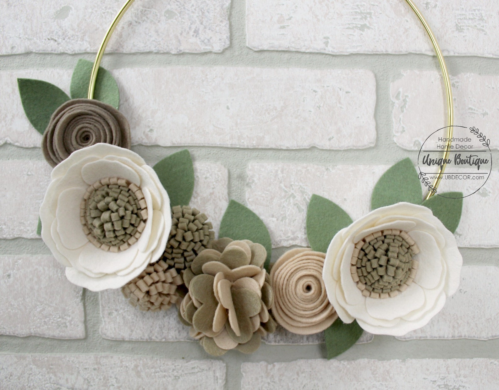 Felt Flower Gold Hoop Wreath 10 Spring Felt Flowers | Etsy