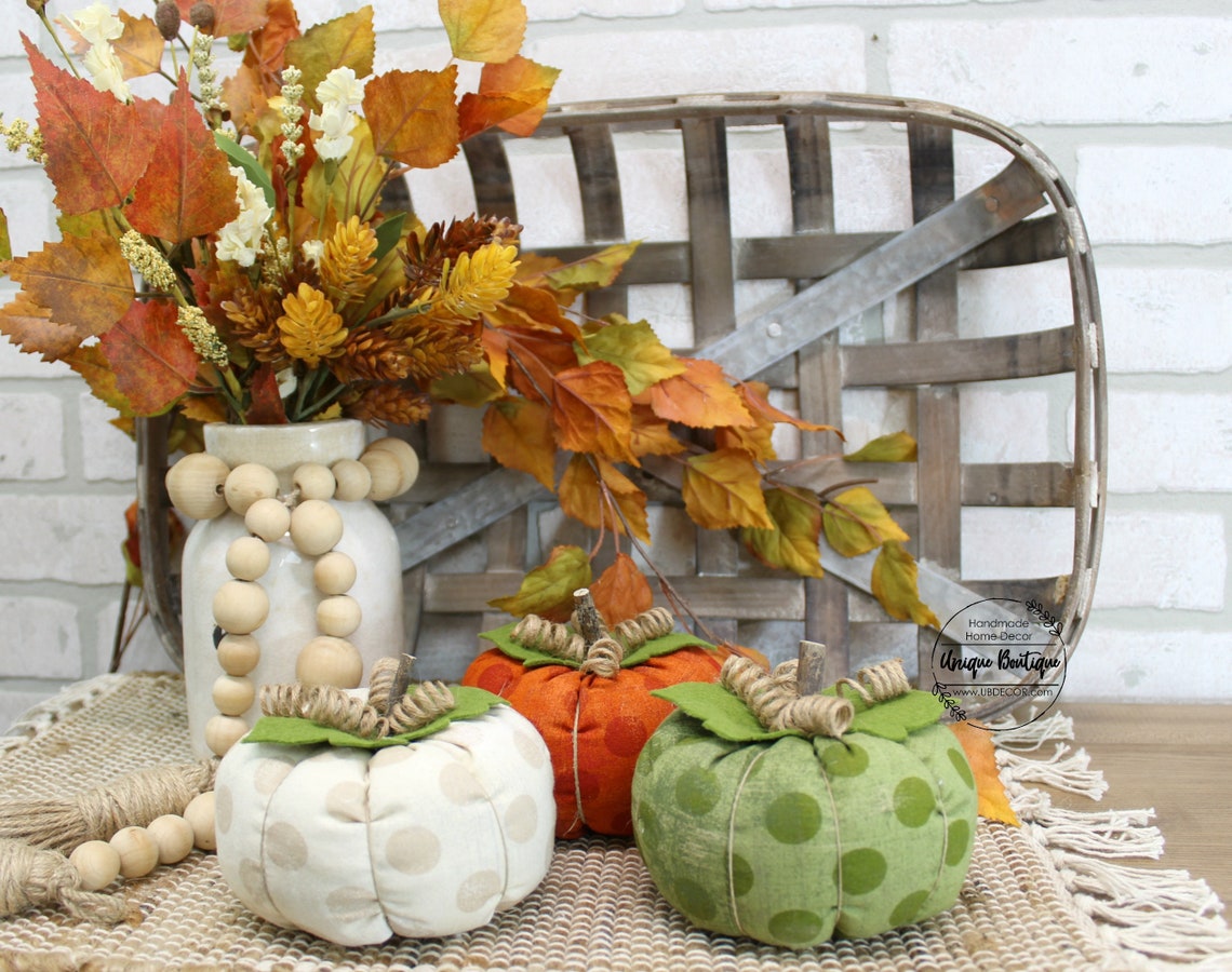Set of 3 Pumpkins for Fall Polka Dot Pumpkins Stuffed Fabric - Etsy
