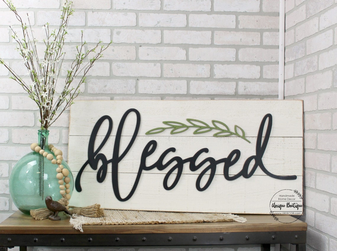 Large Blessed Sign Wood Shiplap Sign Modern Farmhouse Wall - Etsy