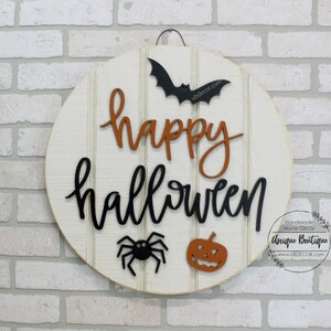 Happy Halloween Door Hanger, Rustic Fall Door Sign, Pumpkin Spider Bat ...