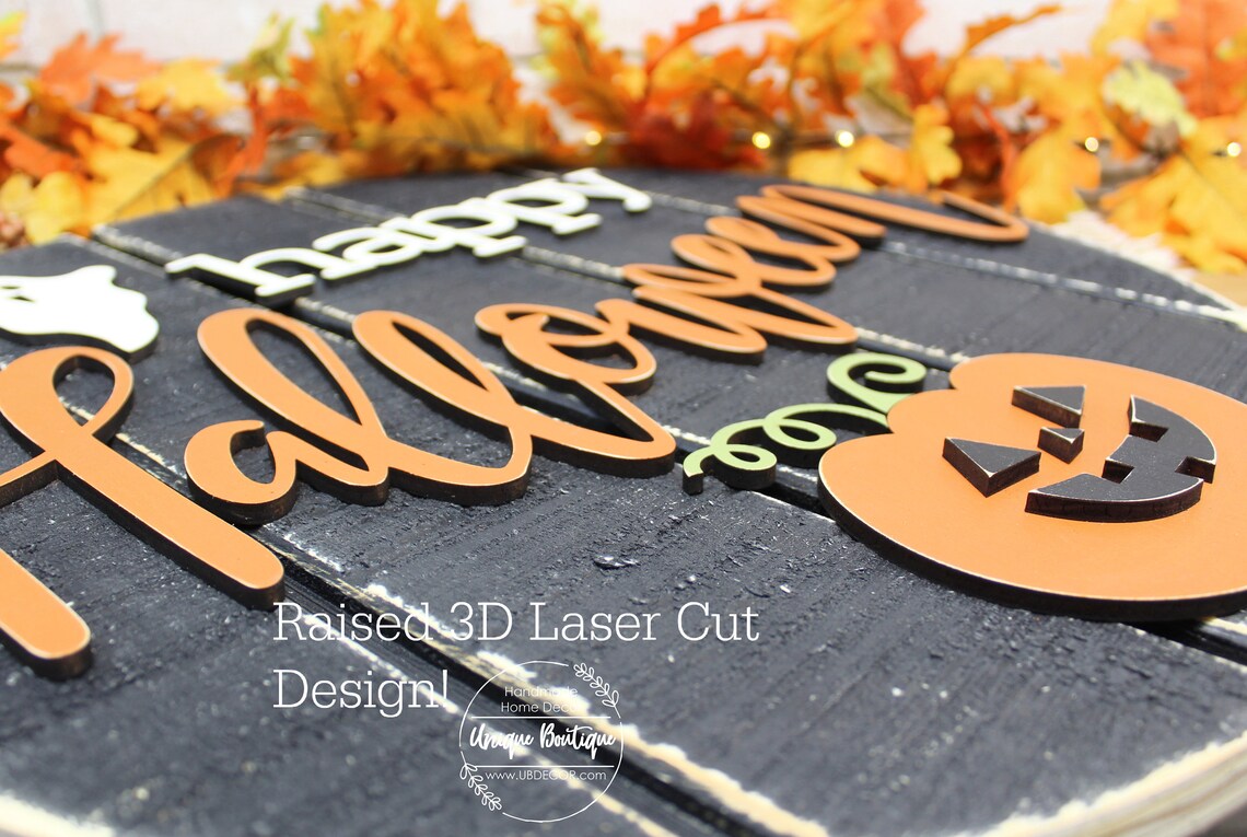 Happy Halloween Door Hanger Rustic Fall Door Sign Pumpkin - Etsy