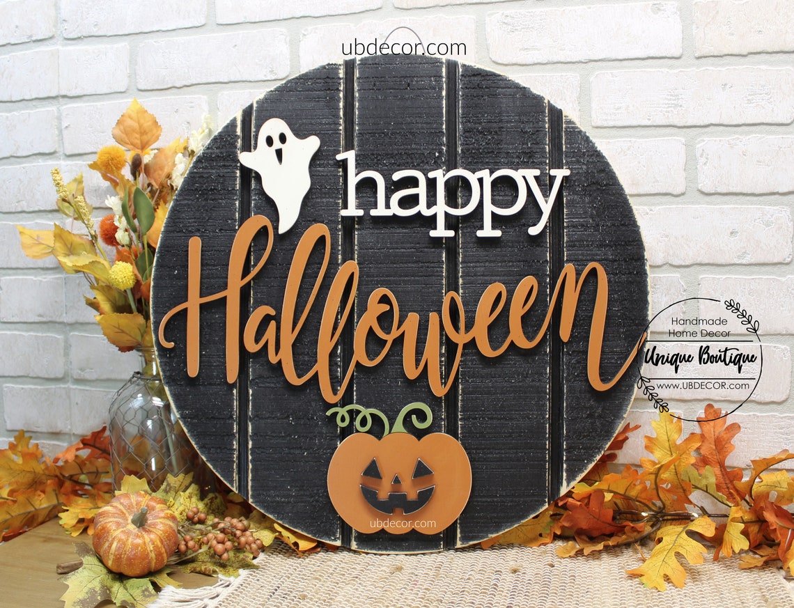 Happy Halloween Door Hanger Rustic Fall Door Sign Pumpkin - Etsy