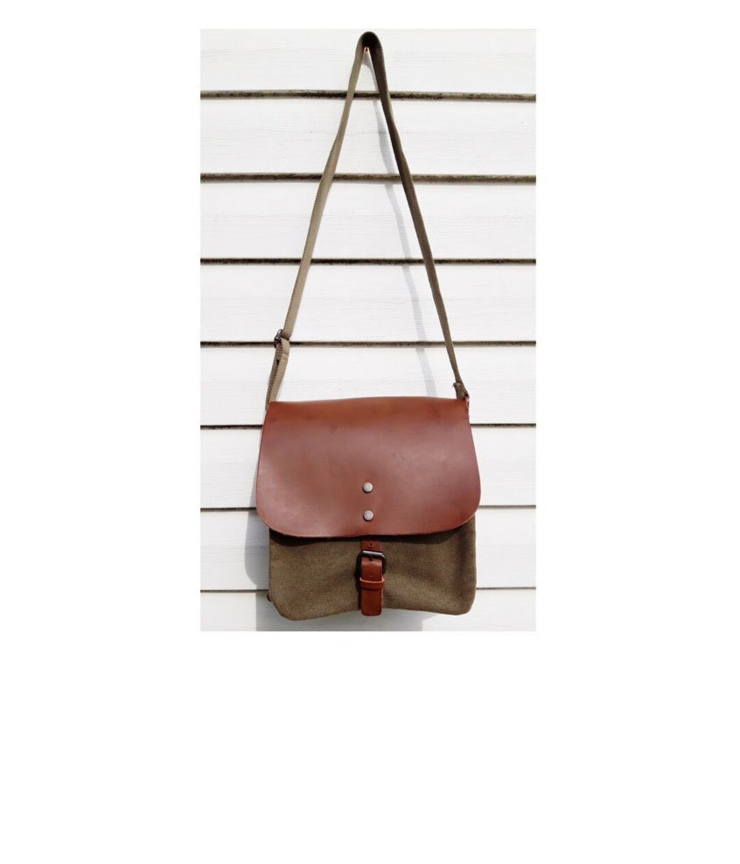 FREE SHIPPING! Vintage Canvas Khaki and Geniune Leather Brown Shoulder ...