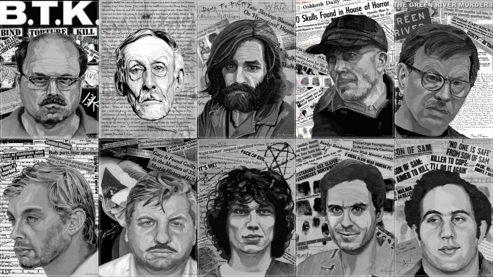 Set of Ten Serial Killer Prints series 1 - Etsy