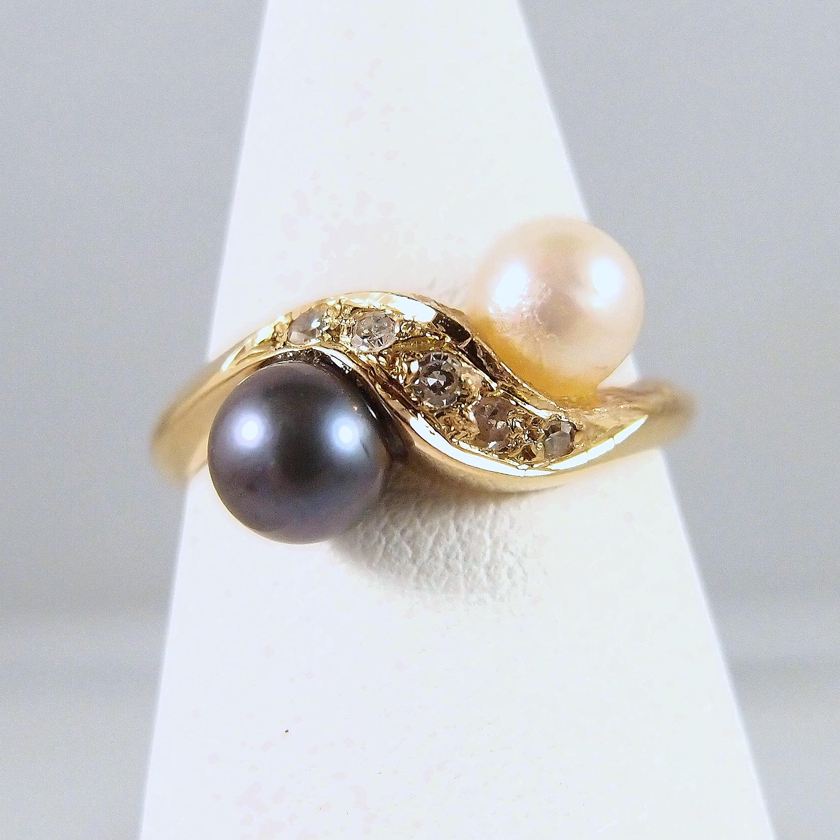 Beautiful crossover natural diamond and pearl ring stamped | Etsy