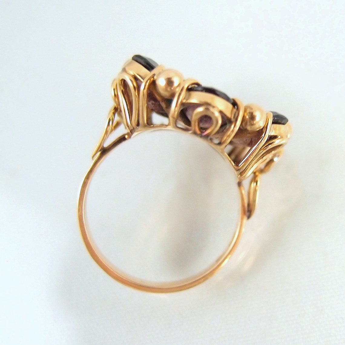 Rare Antique 18K Solid Gold Garnet Flower Ring Heavy Oval and | Etsy