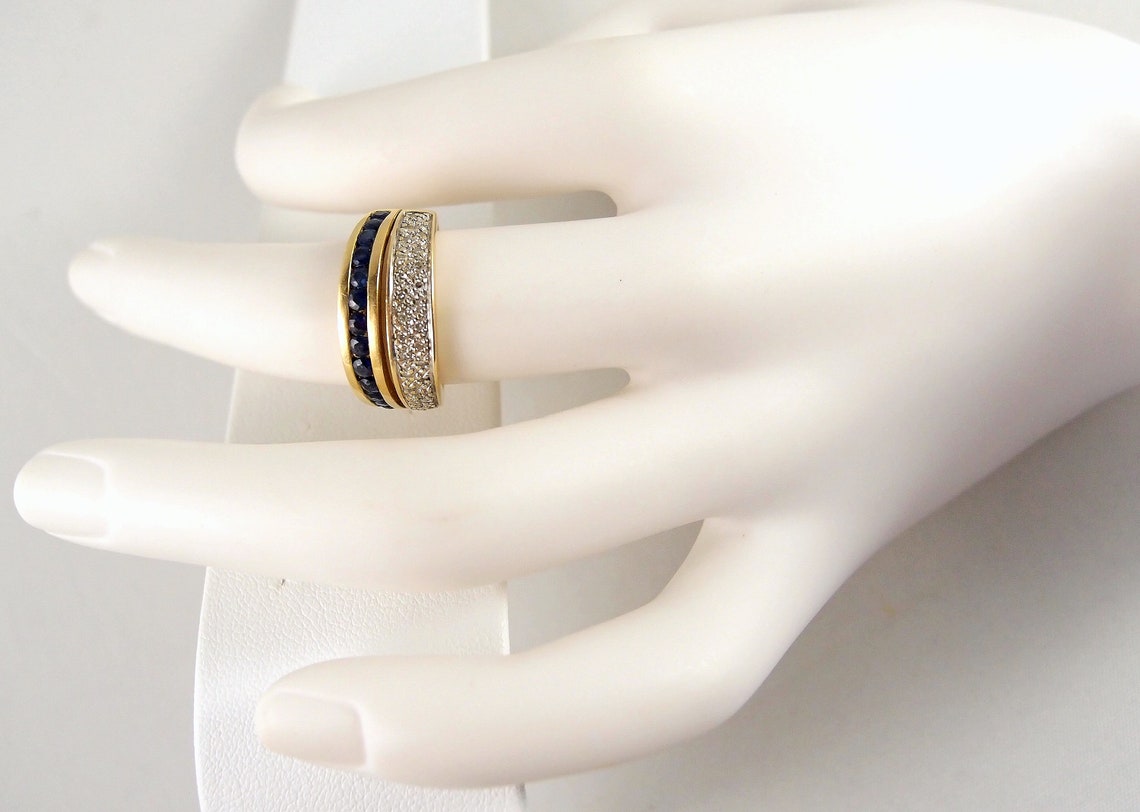 Retro Period 18K Solid Gold Double Ring Stamped Natural | Etsy