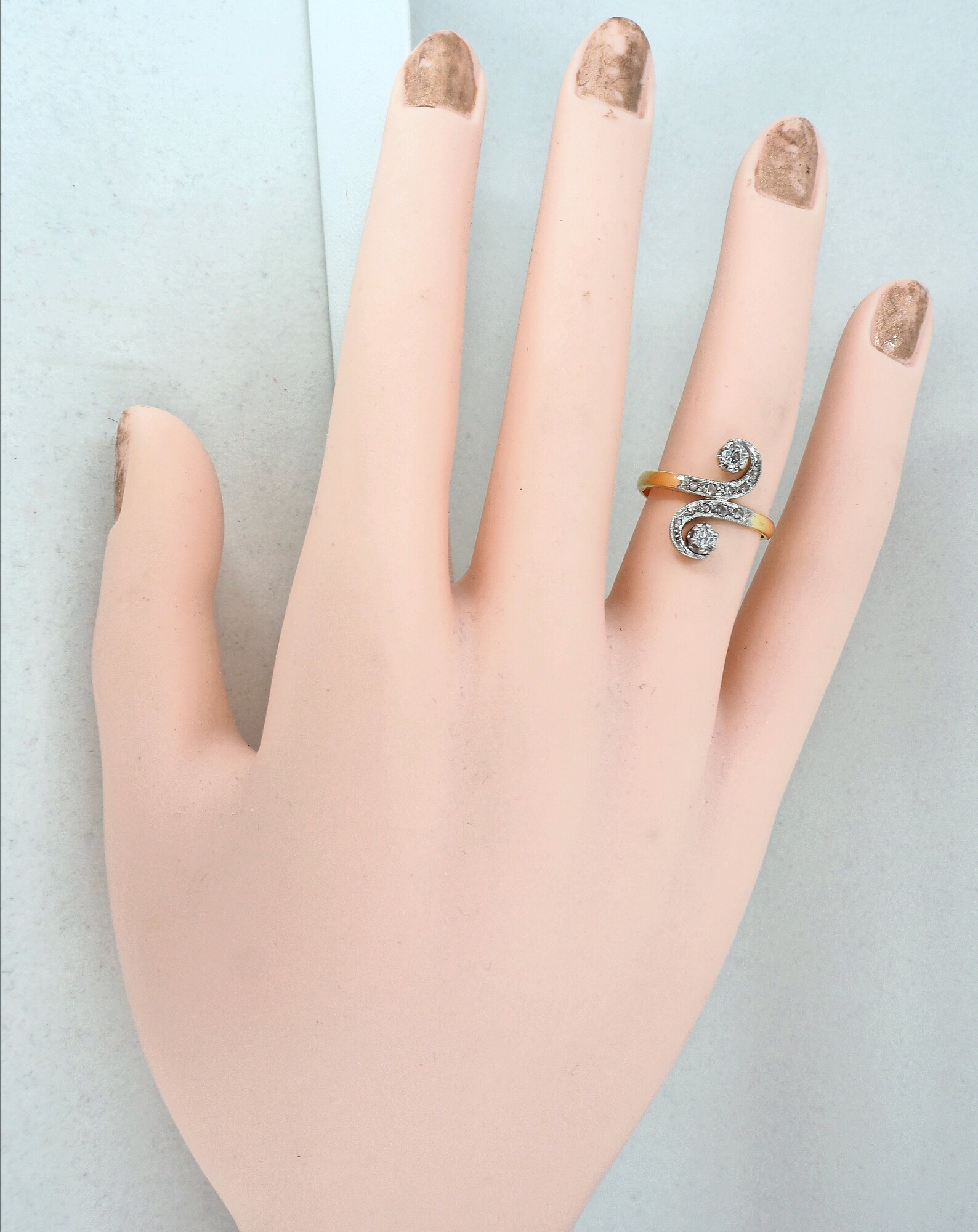 18K Solid Gold Crossover Ring With Natural Diamonds Stamped - Etsy