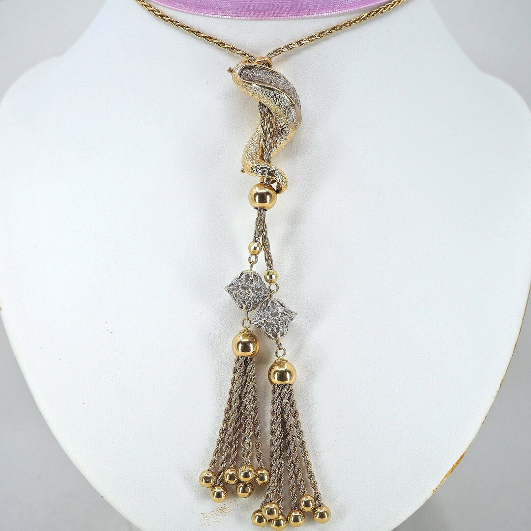 SOLD Impressive Massive 18K Solid Gold Bicolor Tassel Necklace ...