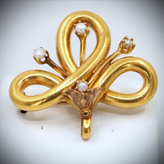 REDUCED! 1900s pretty 18K solid gold pin Stamped love… - Gem