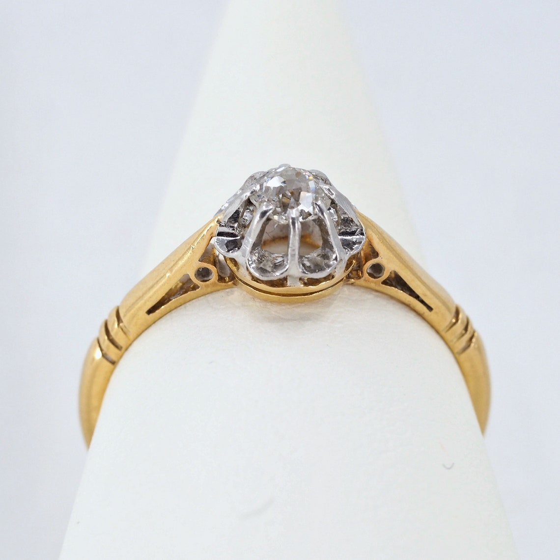 Quality solitaire ring in platinum and 18K solid gold Stamped | Etsy