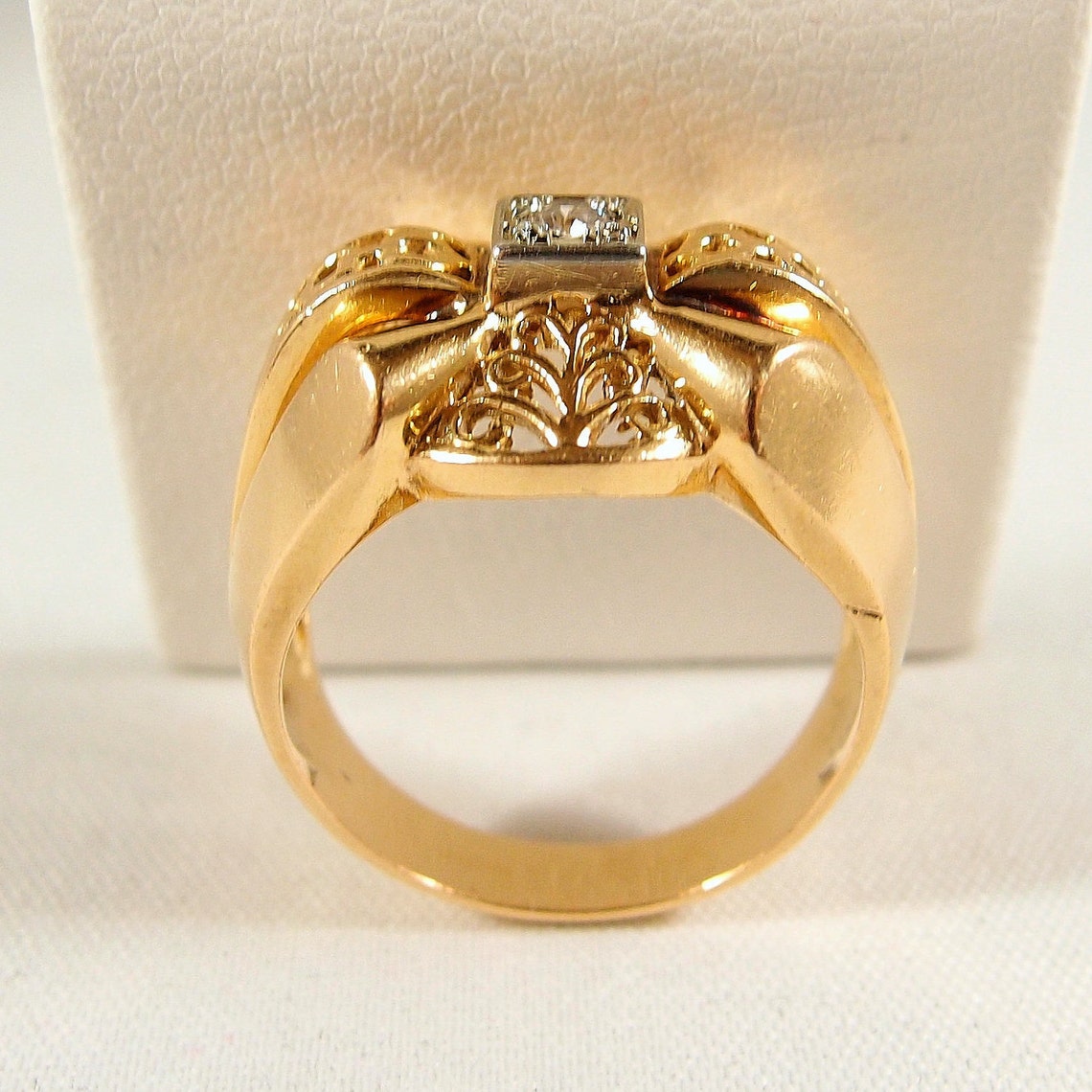 Beautiful Ornate Solid Gold French Ring With Natural Round Cut - Etsy