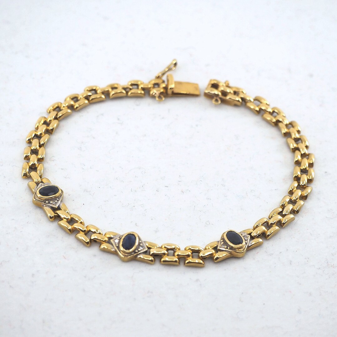 Attractive 18K Solid Gold Bracelet With Natural Sapphires and Diamonds ...