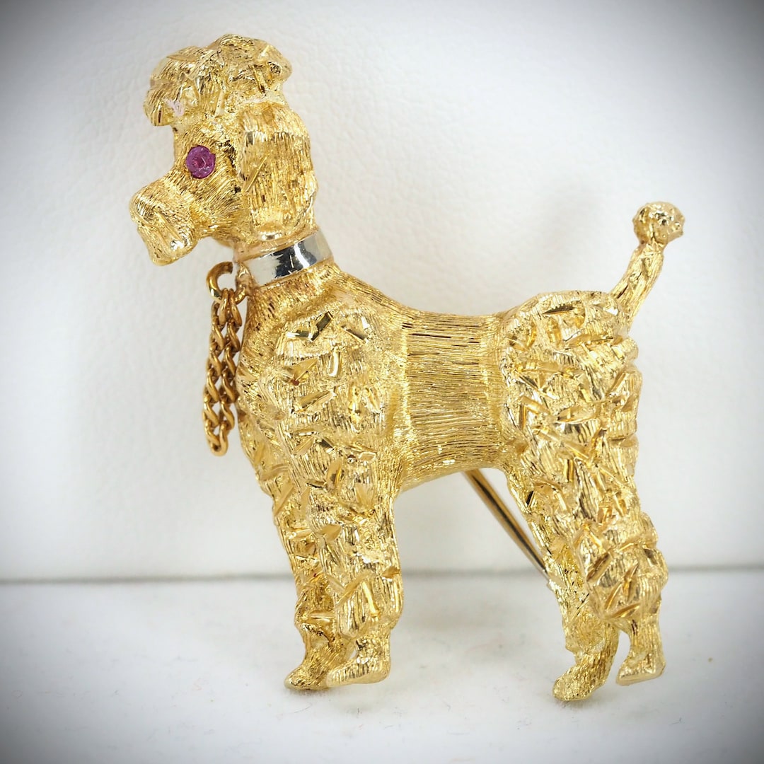Estate Solid Gold Three-dimensional Royal Poodle in 18K Solid Gold and ...