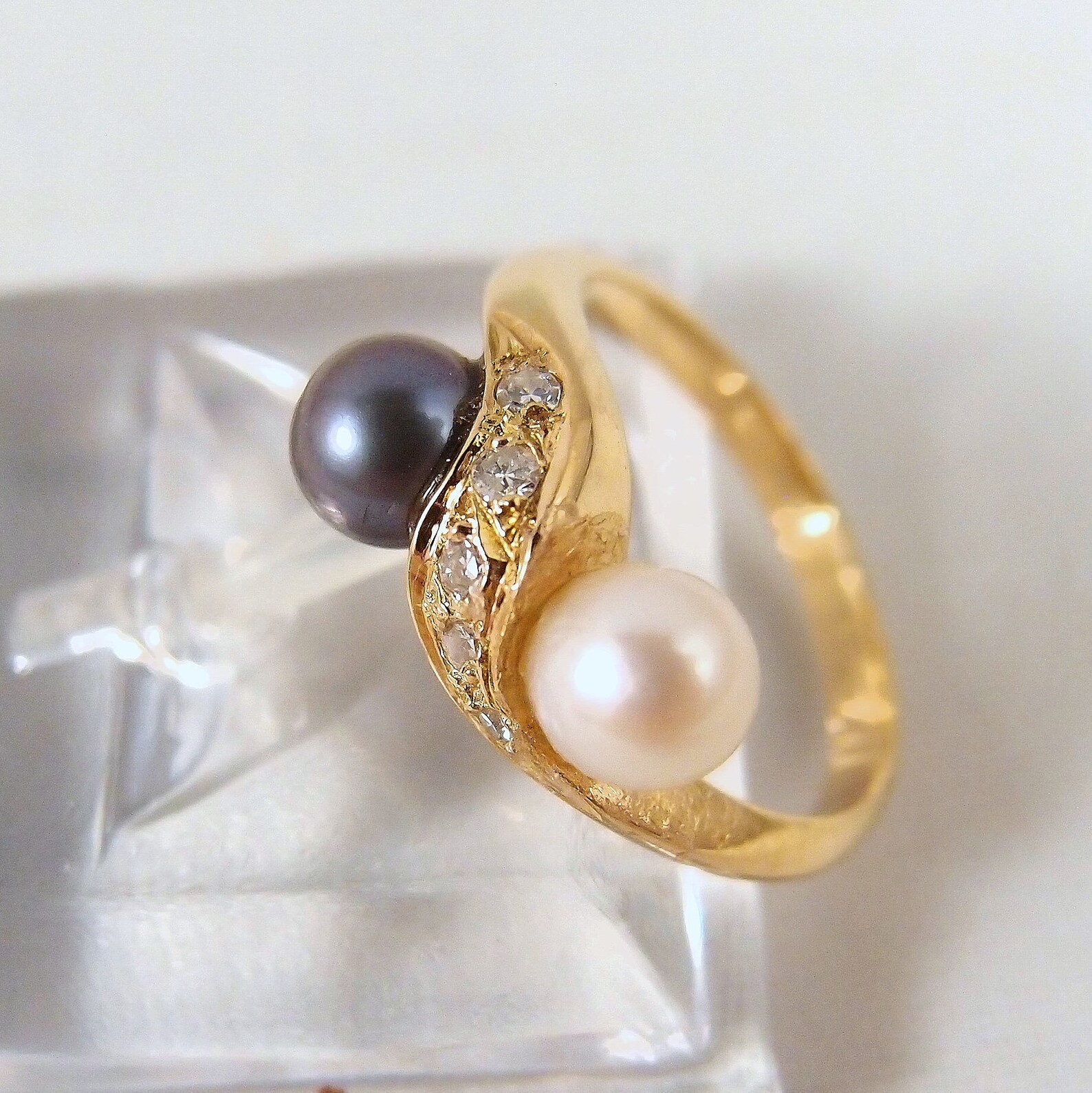 Beautiful Crossover Natural Diamond and Pearl Ring Stamped - Etsy
