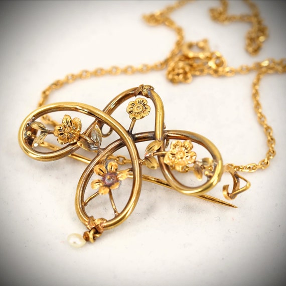 Victorian era 18K solid gold brooch and pendant Stamp… - Gem