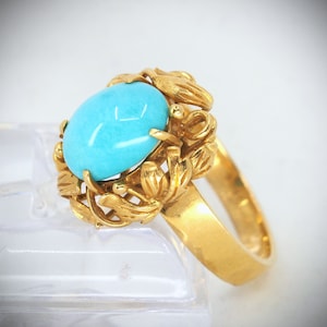Stunning 18K Solid Gold Ring With Perfect Turquoise Hallmarked Fine ...