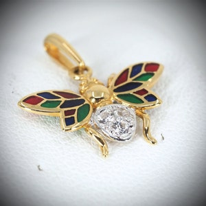 Adorable 18K Solid Gold Bee Pendant With Natural Diamonds and Enamel ...