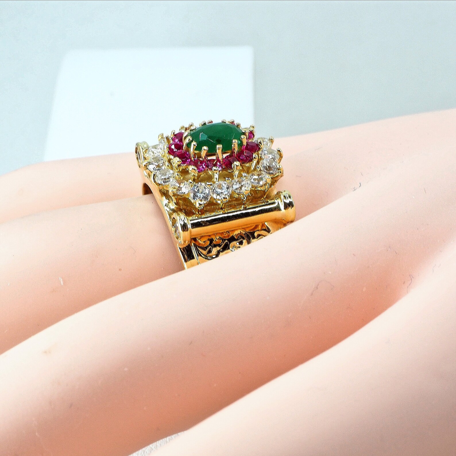 Massive 18K Solid Gold Ring Three Tier Stamped Statement | Etsy