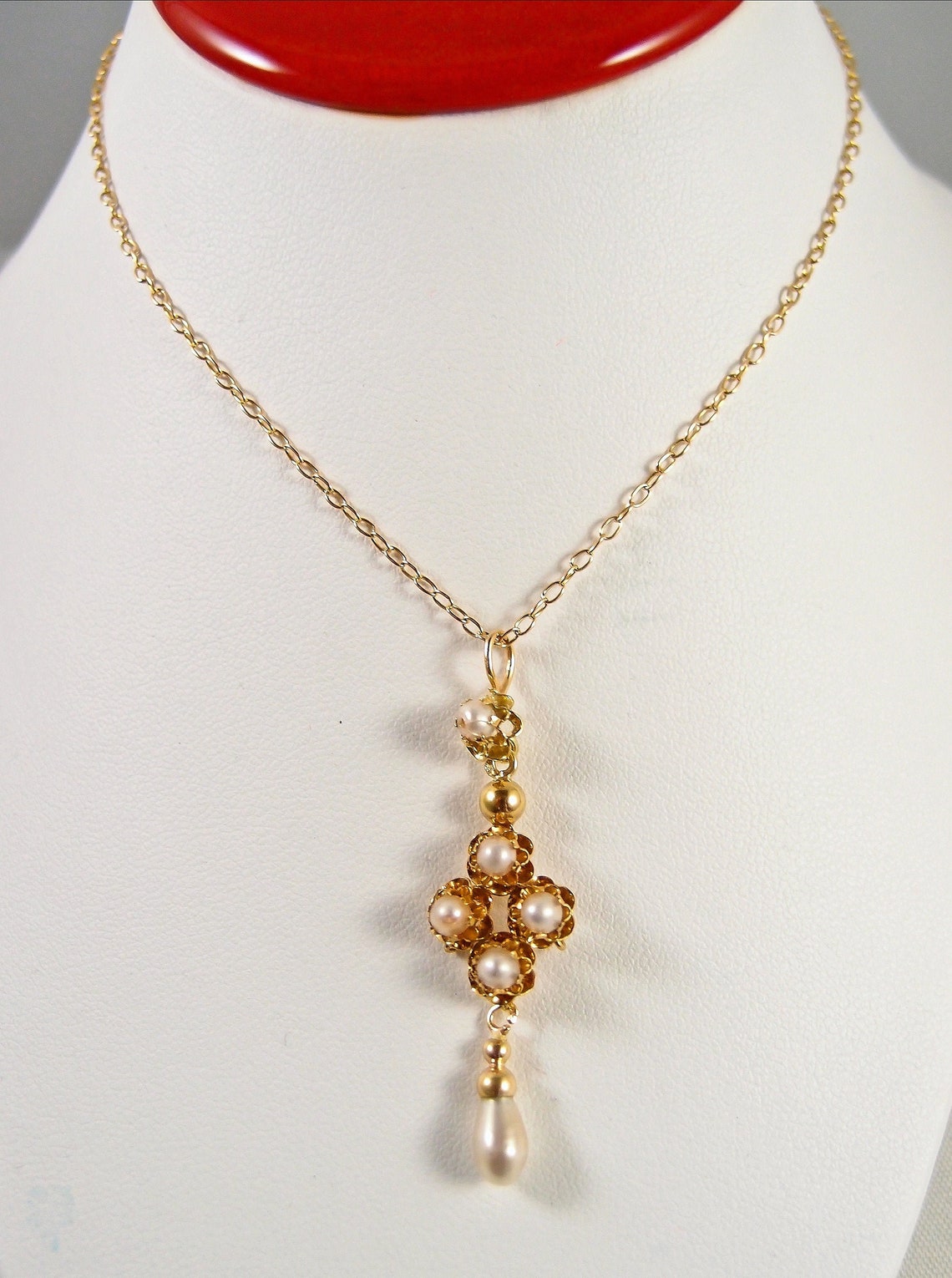 Art Nouveau French Necklace Stamped 18K Solid Gold With a - Etsy