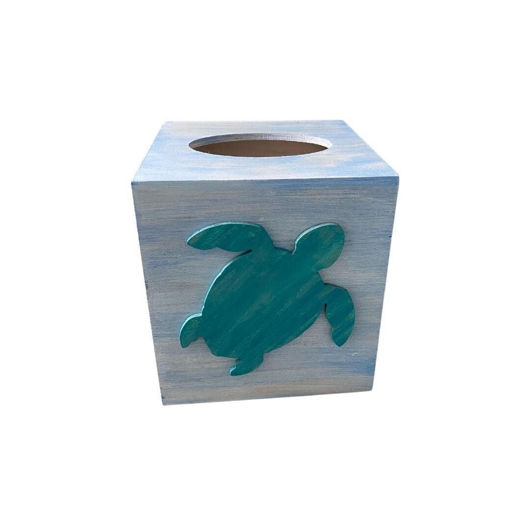 Turtle Tissue Box Cover | Animal Theme Bathroom Accessory | Square Wood ...