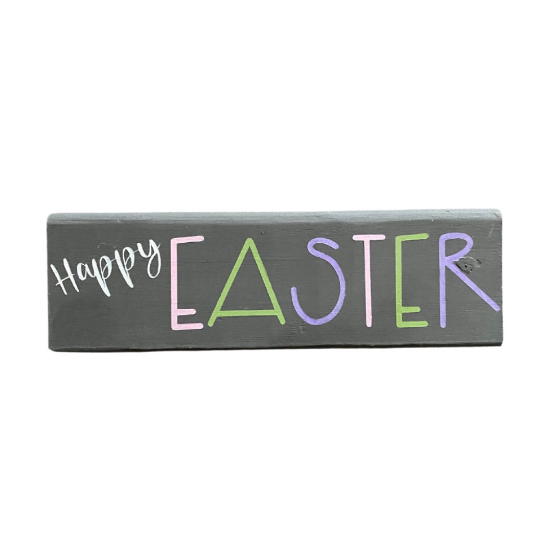 Happy Easter Wood Block Easter Decor Spring Shelf Sitter Pastel ...