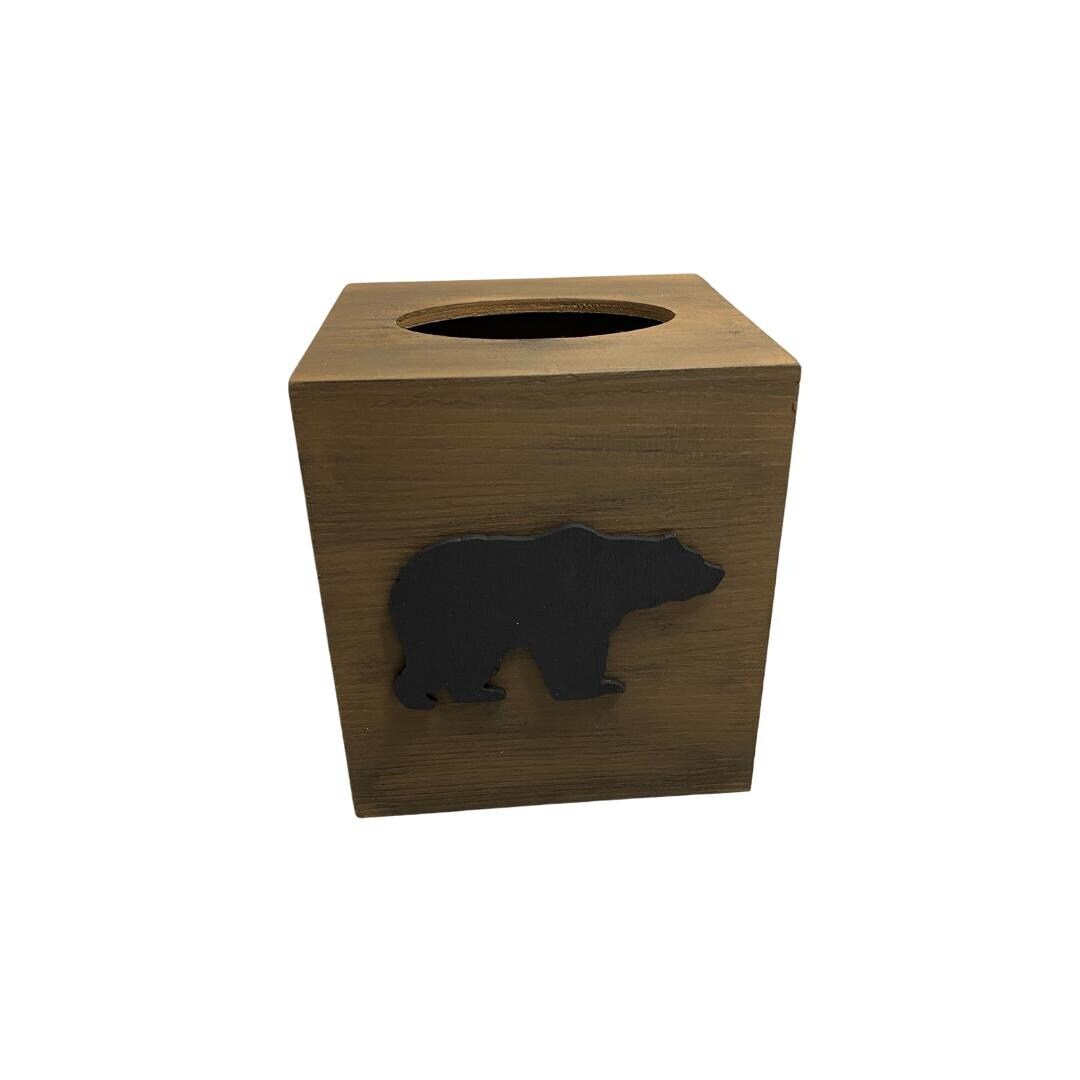 Bear Tissue Box Cover Square Wood Tissue Box Bathroom Accessory Rustic ...