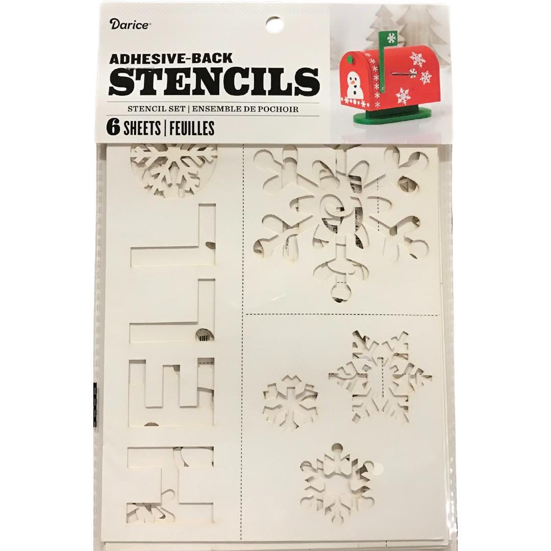 Winter Theme Adhesive Back Paper Stencils | 6x8 Reusable Sheets | Texts ...