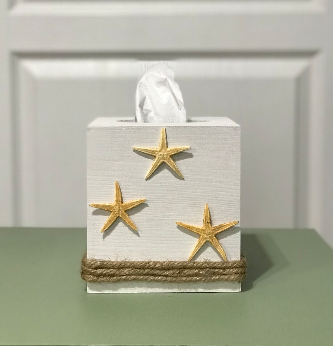 Starfish Tissue Box Cover Beach Theme Bathroom Coastal Theme Nautical ...