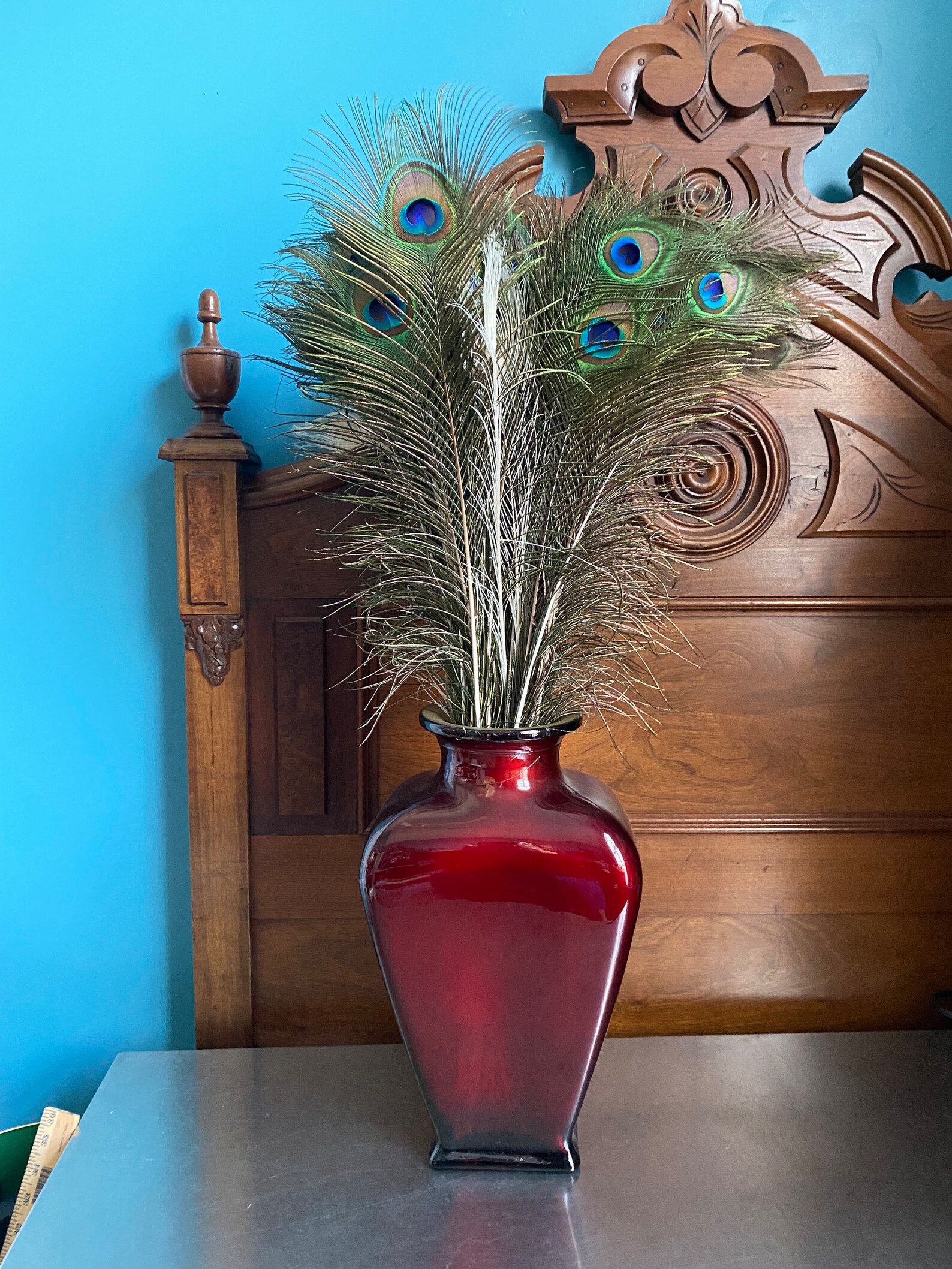 Large Glass Vase Painted Red Made in Spain 16 in Tal - Etsy