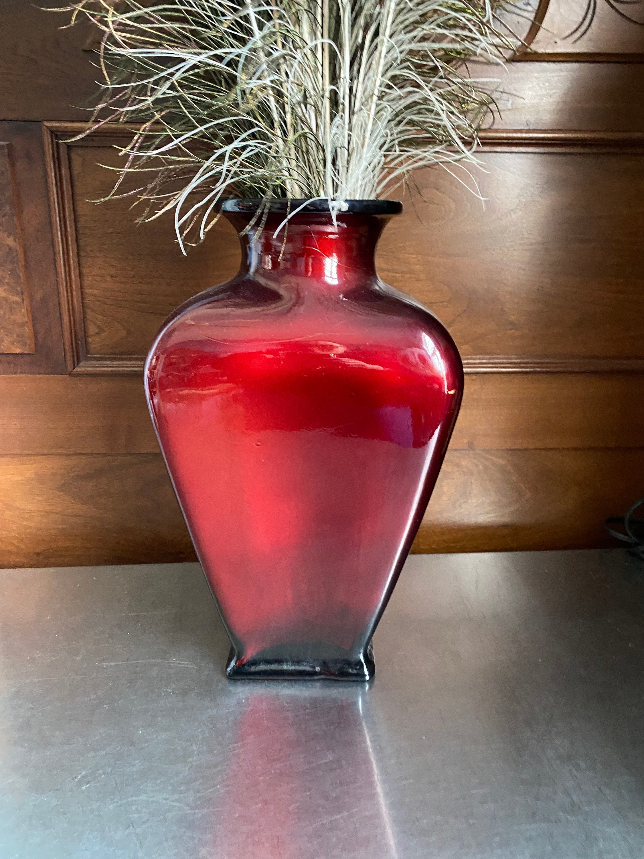 Large Glass Vase Painted Red Made in Spain 16 in Tal - Etsy