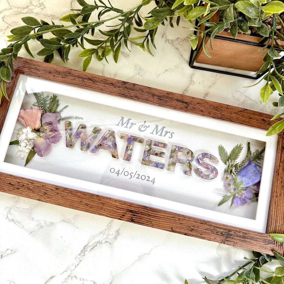 16x6 Inch Floral Name Box Frame, Flower Preservation Gift, Wedding ...