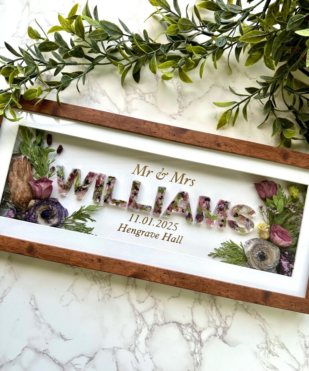 18x7 Inch Floral Name Frame for Surnames Upto 7 Letters. Flower ...