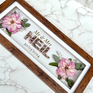 16x6 Inch Floral Name Box Frame, Flower Preservation Gift, Wedding ...