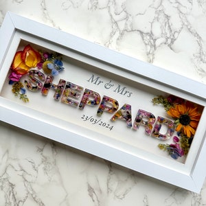16x6 Inch Floral Name Box Frame, Flower Preservation Gift, Wedding ...