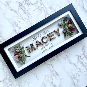 16x6 Inch Floral Name Box Frame, Flower Preservation Gift, Wedding ...