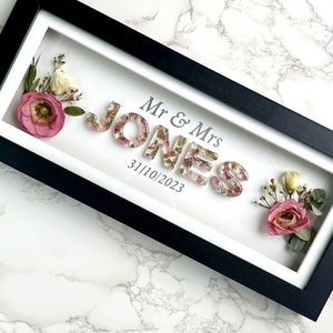 16x6 Inch Floral Name Box Frame, Flower Preservation Gift, Wedding ...