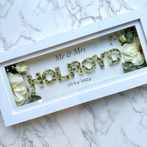 16x6 Inch Floral Name Box Frame, Flower Preservation Gift, Wedding ...